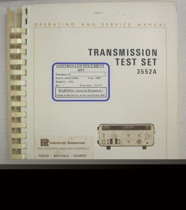 Hp 3552A transmission test set op/service manual